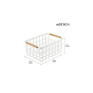 mDesign Metal Wire Food Organizer Storage Bin Basket with Bamboo Handles for Kitchen Cabinets/Pantry Organizing - Farmhouse Decor - Yami Collection - 8 Pack - Matte White/Natural