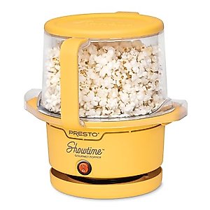 Presto 05206 Showtime Gourmet Oil Popcorn Popper - 9-Cups, Built-In Serving Bowl, Compact Design, Ceramic Nonstick, PFAS Free, Yellow