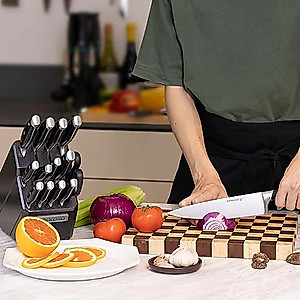 linoroso Knife Set with Gift Box, 14 Pcs Full Tang German Stainless Steel Knife Block Set with Scissors, Ultra Sharp Knife Sets for Kitchen with Wooden Block, Classic Series - Gift for Men & Women