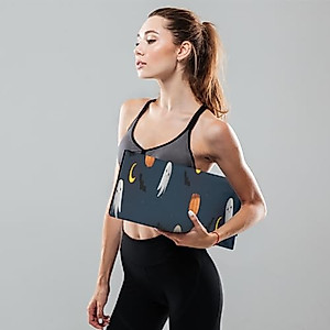 Skull Pumpkin Witch Hat Yoga Mat Folding Travel Fitness & Exercise Mat with Carrying Bag Non-Slip Lightweight Travel Yoga Mat for Women Pilates 72"L × 26.8” W × 2 Mm Thick