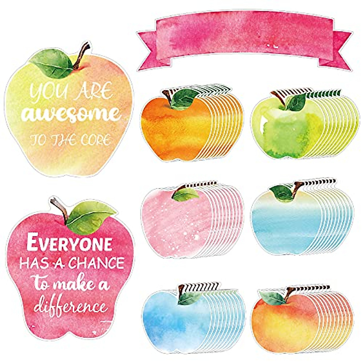 63 Pieces Paper Fruit Cutouts Bulletin Board Set, Watercolor Fruit Accent Cutouts Classroom Wall Decorations Motivational Fruit Calendar Decor Name Tags for Back To School, First Day of School