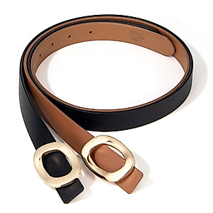 YooAi Womens Belt Leather Skinny Thin Waist Belt with Gold Oval Buckle for Dress Pants Black+Brown 95