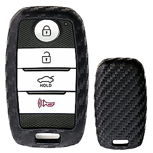 iJDMTOY Carbon Fiber Pattern Soft Silicone Key Fob Cover Case Compatible with Kia Optima K5 Sorento Carens Forte Sportage Soul Smart Key