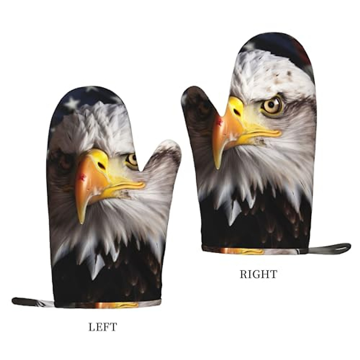 America Flag and Eagle Printed Oven Mitts Heat Resistant Oven Gloves Non-Slip Silicone Kitchen Gloves for Cooking Baking BBQ Gloves 1 Pair