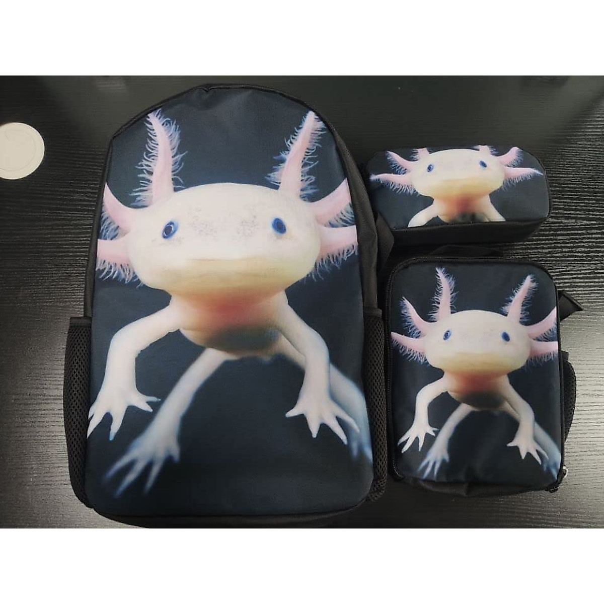 AmzPrint Axolotl Animal Print Bookbag With Lunchbox For Girls American Children Back To School Gift 3pcs Backpack Set