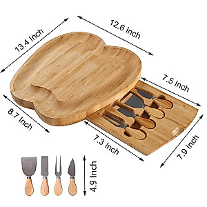 NIUXX Bamboo Cheese Boards with Knives Set, 13 Inch Large Charcuterie Board, Meat Cheese Serving Platter for Entertaining and Serving, Charcuterie Platter for Party Christmas