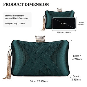 Tanpell Women's Evening Clutch Bags Silk Satin Party Handbags Bridal Wedding Purses with Tassel Pendant Green