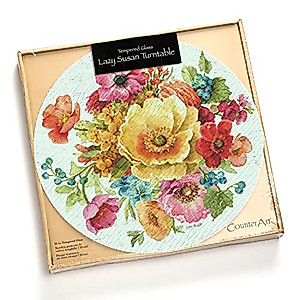 CounterArt Country Fresh 4mm Heat Tolerant Tempered Glass Lazy Susan Turntable 13" Diameter Cake Plate Condiment Caddy Pizza Server