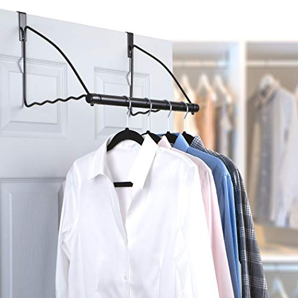 HOLDN’ STORAGE Over The Door Hanger - Door Rack Hangers for Clothes - Bathroom Over Door Hanger for Hanging Clothes & Towels - Over The Door Clothes Drying Rack, Black