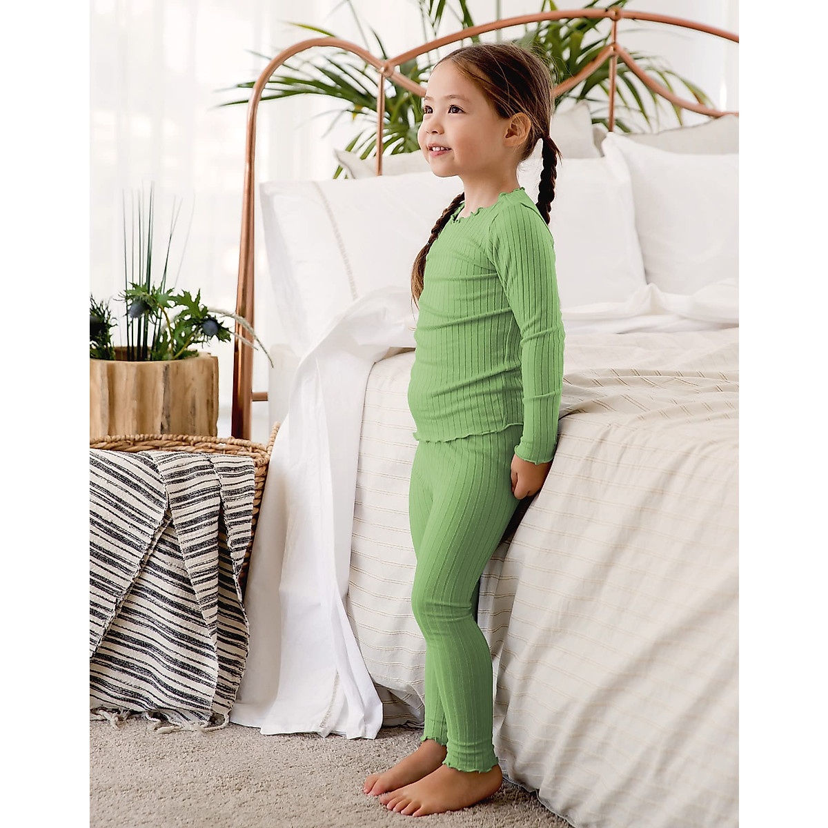 VAENAIT BABY Infant Toddler Girls Modal Pajamas Pjs 2pcs Set Shirring Yellowgreen S