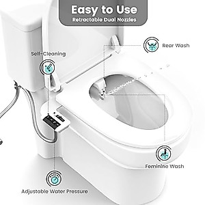 Aresmata Bidet Attachment for Toilet Unique Dual Retractable Nozzles Badays for Toilets Seat, Non-Electric Self-Cleaning Fresh Water Sprayer, Adjustable Water Pressure Bidets for Existing Toilets