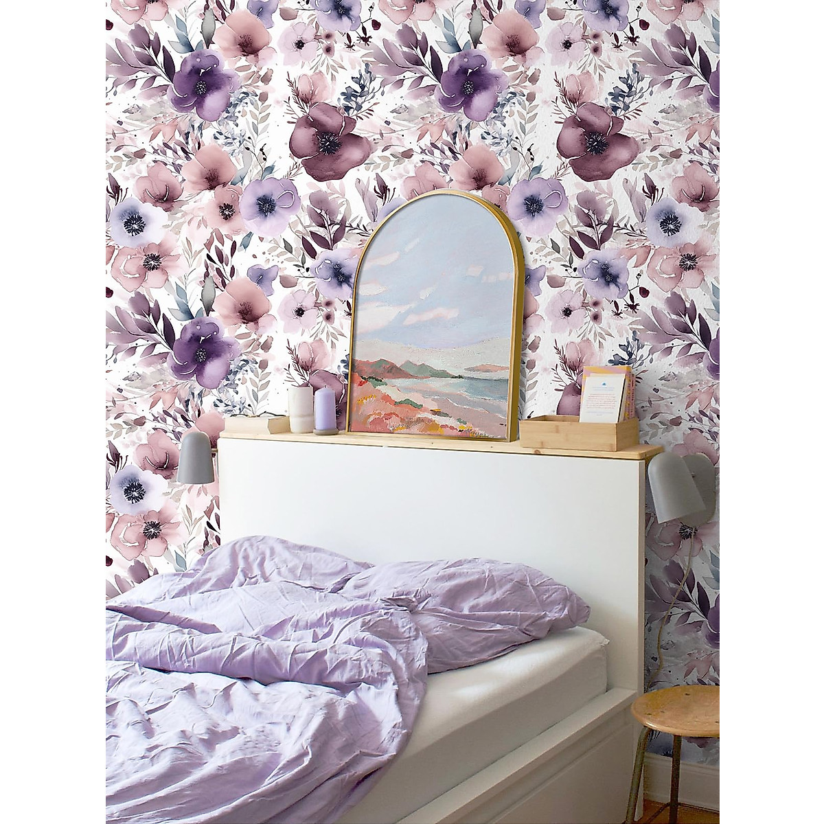 HAOKHOME 93349 Floral Peel and Stick Wallpaper Removable Wall Paper Mauve/Purple/White Vinyl Stick on Wall Contact Paper 17.7in x 9.8ft
