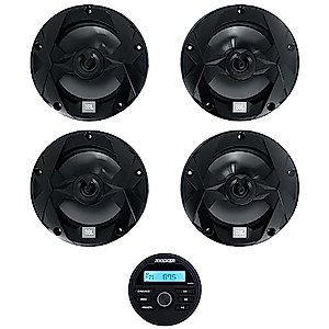 Kicker 46KMC2 Gauge Hole Digital Media Receiver w/Bluetooth/USB for Boat/ATV/UTV Bundle with (2) Pair JBL MS65B Marine Audio Boat 6.5" Speakers Black (3 Items)