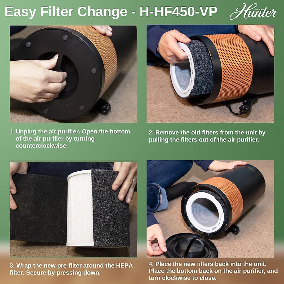 Hunter Fan Company H-HF450-VP Replacement Value Pack for Hunter HP450UV Series Air Purifier Filter, 3 Piece Set, White