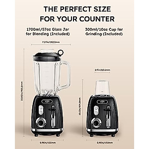 Sangcon 800W Blender for Shakes and Smoothies with 57 Oz Glass Jar & 10 Oz Grinding Cup, Smoothie Blenders and Food Processor Combo for Kitchen with 2 Speeds + Pulse, 6 Fins Blade & Grinding Blade