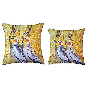 Cockatiel Parakeet Bird Lover Cockatiel Couple Portrait Gustav Klimt Art Style Throw Pillow, 16x16, Multicolor