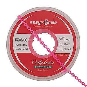 Dental Orthodontic Braces Rubber Chains, Elastic Power Chains for Braces (Long, Pink)