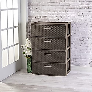 TRFMY 4-Drawer Wide Weave Design Storage Tower,Frame & Drawers w/Driftwood Handles, Cement, Case of 1 (Espresso)
