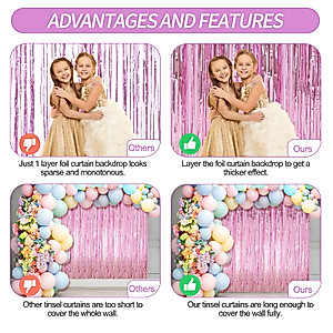 2 Pack Pink Foil Fringe Curtains Streamers Party Decorations 3.3 x 8.2 ft, Pink Tinsel Curtain Fringe Backdrop for Parties, Door Fringe Birthday Streamers, Barbie Backdrop Birthday Party Decorations
