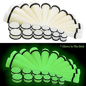 BodyJ4You 36PC Ear Stretching Kit - 00G-20mm Big Gauges Kit - Heavy Acrylic Tapers Large Spiral Expanders No Flare Plugs - Glow in Dark Green - Women's Tapers Men's Tapers