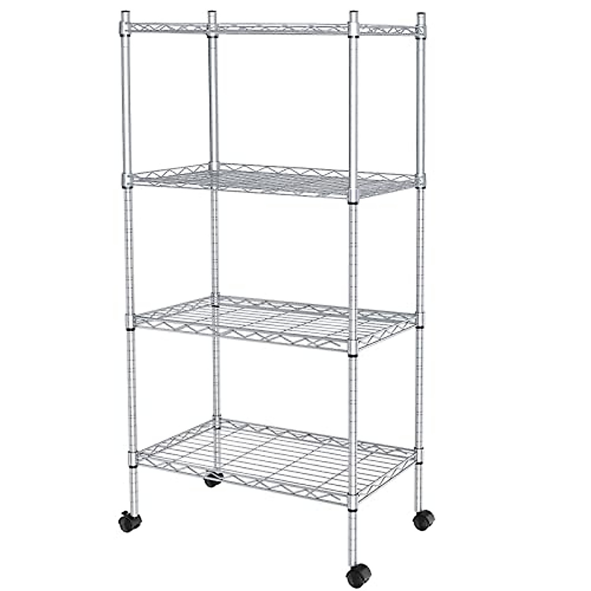 JS HANGER Wire Shelving Unit, 4-Tier Heavy Duty Height Adjustable Rolling Metal Shelves for Storage, 440 lbs Capacity, 23.23''W X 13.4''D X 47.24''H, Silver