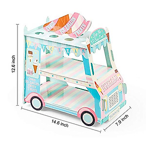 Aooba Van Cake Stand, Ice Cream Truck Decorations - Ice Cream Baby Shower，Birthday Party Supplies Table Centerpiece Decor Ice Cream Cart Cake Cupcake Stand(3 Tier)