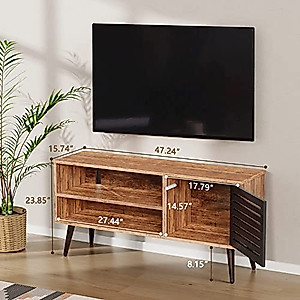 Retro TV Stand for TV up to 55 Inch, TV Console Table & Entertainment Center Mid Century Modern TV Stand with Adjustable Shelf for Living Room, Pop Up Door TV Cabinet Holds up to 110 lbs, FMRTS02B1