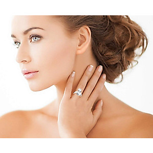 The Pearl Source 7-8mm Genuine White Freshwater Cultured Pearl Double White Ring for Women