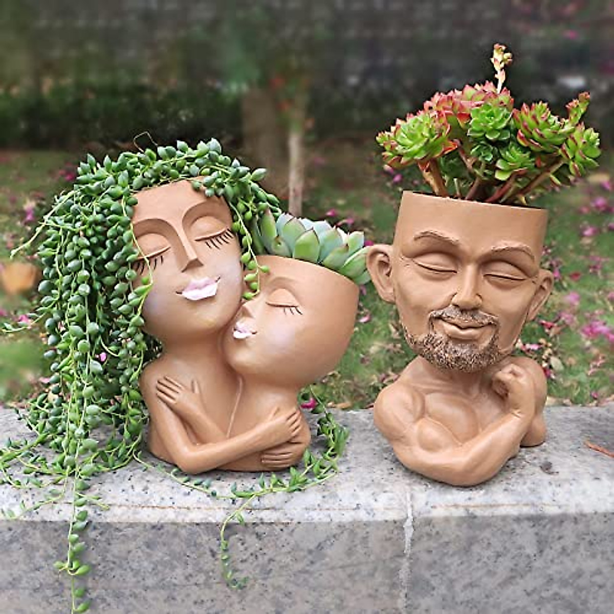 Face Planter Pot Head Planter - Beefcake Guy Model Human Funny Face Flower Pot for Indoor and Outdoor Plants Creative Decoration, Resin Succulent Planters with Drainage Hole