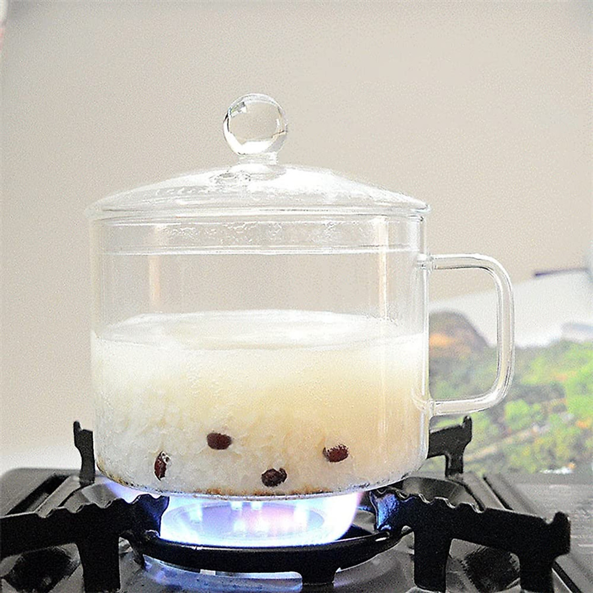 Glass Cooking Pot - 1.5L/50oz Clear Glass Cooking Pot, Glass Saucepan, Simmer Pot With Lid, Easy Grip Handles, Made from Oven, Microwave, Safe for Pasta Noodle, Soup, Milk, Tea