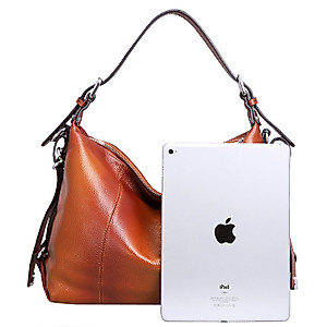 HESHE Shoulder Bag Designer Soft Genuine Leather Handbags for Women Hobo Crossbody Bags Tote Purse Zipper Work Bag(Sorrel)