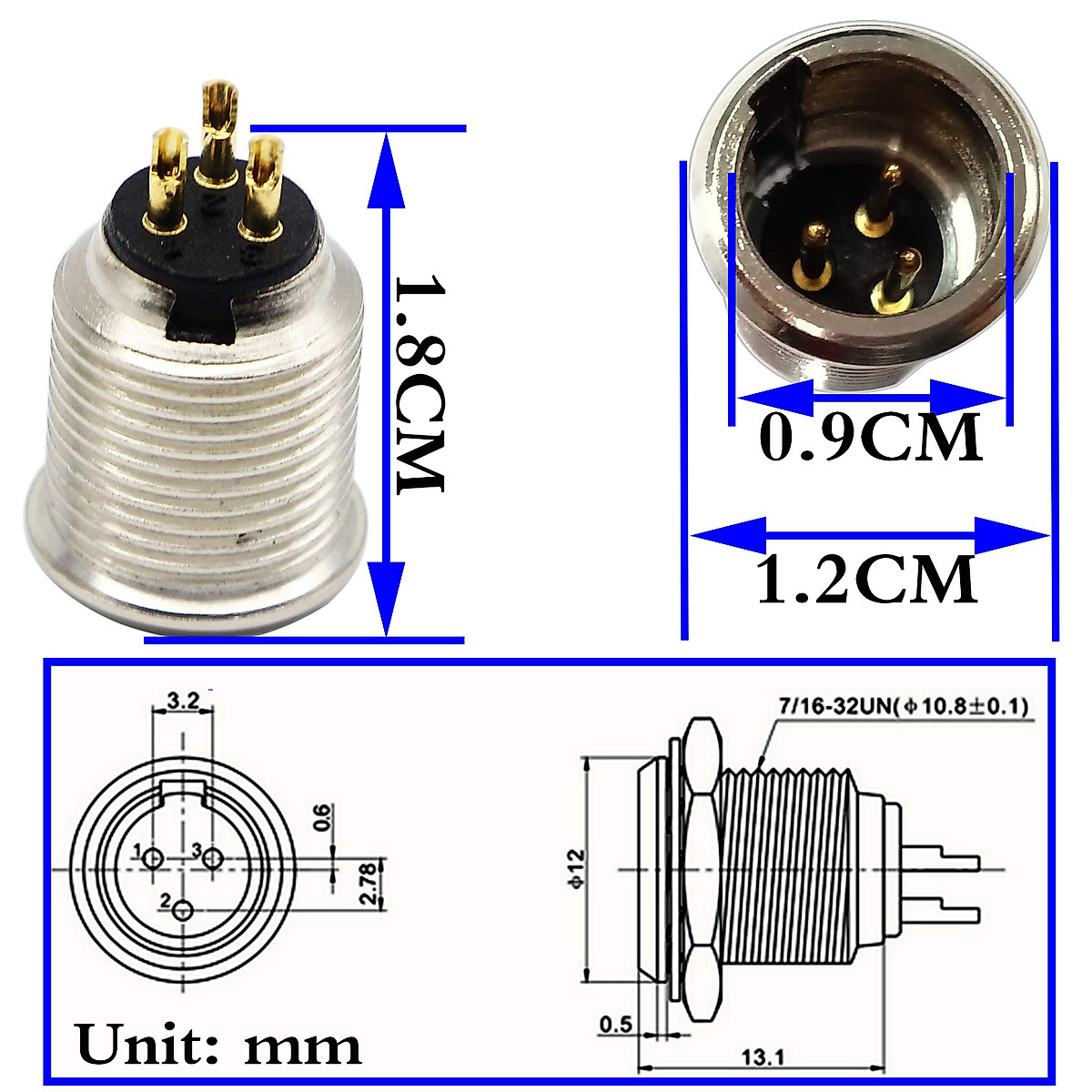 zdyCGTime DIY 3 Pin Mini XLR Adapters 3 Pin Mini XLR Male Socket Connector for Mic (Microphone) and Chassis Panel Mount XLR Aviation Circular Plug Connector(2 Pack)