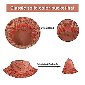 kozinu Washed Cotton Bucket Hats Packable Summer Outdoor Cap Travel Beach Sun Hat Plain Colors for Men Women