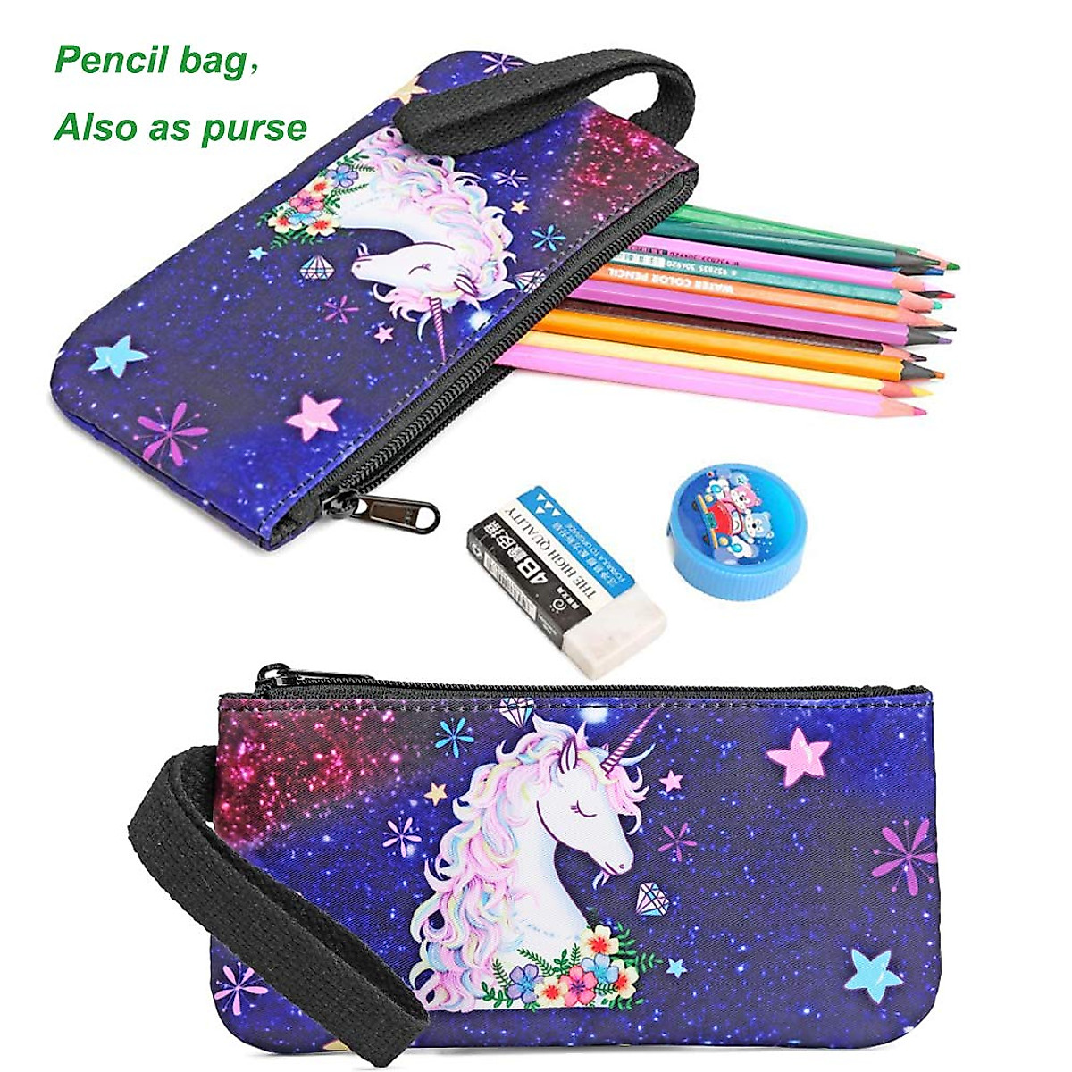 Girls Backpack for Kids Elementary Galaxy Bookbag Girly School bag with Insulation lunch Bag Children Laptop Bag (Galaxy space - Blue-3 pieces)