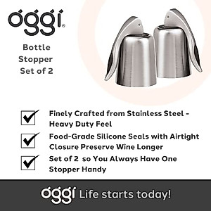 Oggi 7155 Set of 2 Lever Bottle Stoppers, Stainless Steel
