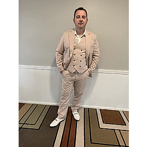 Wangyue 3 Piece Men's Suits Mens Suits Regular Fit Suit Mens 3 Piece Slim Suit Double Breasted Suit Men Orange Suits for Men,L