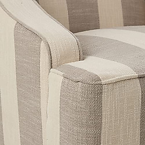 HomePop Velvet Swoop Arm Accent Chair, Grey Awning Stripe