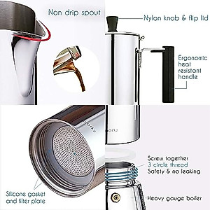 Easyworkz Pedro Stovetop Espresso Maker 6Cup 300ml Stainless Steel Italian Coffee Machine Maker Moka Pot Induction Espresso Pot