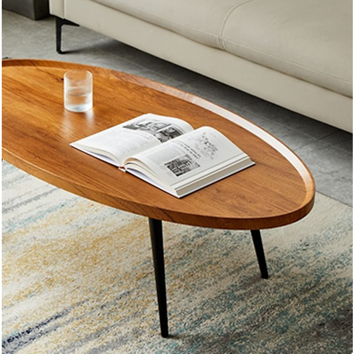 ANS_HOME Wooden Oval Coffee Table Rustic Coffee Table Mid-Century Modern Oval Sofa Table Nesting Tables Center Table for Living Room Bedroom Office Furniture Easy Assembly (31.5")