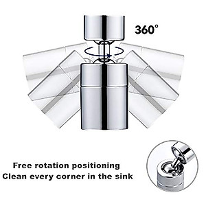 TOEGA 360 Degree Swivel Sink Faucet Aerator,2-FlowBig Angle Water Saving Dual Function,with Gasket Faucet Replacement Part - 55/64 Inch-27UNS Female Thread, 15/16 Inch-27UNS Male Thread Adapters (1)