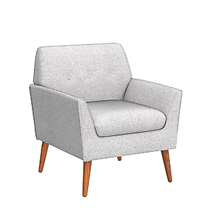 FUNKEEN Beige Accent Chair, Living Room Chair Linen Armchair Button Tufted Mid Century Modern Comfy Chair Upholstered Single Sofa Chair for Bedroom Reading Room Club Studio