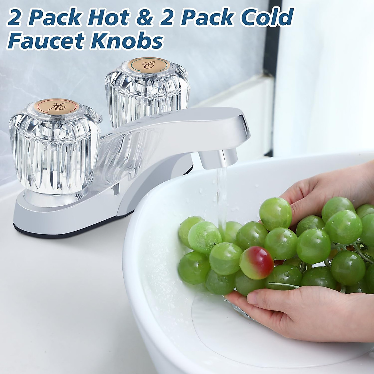 Enhon 2 Pairs Bathroom Faucet Knobs Replacement, Bathtub Faucet Handles Compatible with Delta/Delex/Peerless, Hot and Cold Sink Faucet Knobs Replacement Parts in Clear Acrylic, Include Screws