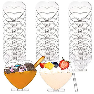 Coloch 100 Pack 4 Oz Plastic Mini Dessert Cup with Spoon, Clear Parfait Appetizer Cup Heart-shaped Small Serving Bowl for Cakes, Ice Cream, Tasting, Party, Buffet, Wedding
