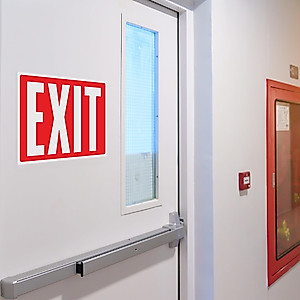 Exit Sign Stickers - Glow in The Dark - 4 pcs, 10" by 7" - Ideal Illuminated Emergency Exit Signs for Business or Office - Photoluminescent and UV Protected - Apply to Door, Wall, Window