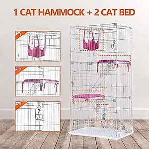 BIQWBIC 3-Tier 67 Inch Large Cat Cage, White, Collapsible, Hammock, 3 Cat Beds, 2 Ramp Ladders, Easy Litter Cleaning, Quick Installation