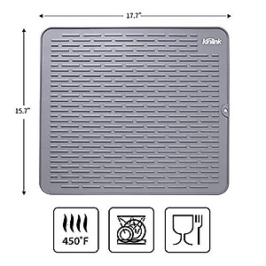 Kinlink Silicone Dish Drying Mats 2 Pack - 18x16 Large Dishwasher Safety Counter Pad for Faster Drying, Kitchen Dish / Dish Draining / Sink Mat, Heat Resistant Trivet, Grey