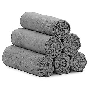 S&T INC. Microfiber Towel for Sweat Yoga Workout Home Gym , Grey, 16 Inch x 27 Inch, 6 Pack