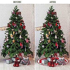 FYY Christmas Tree Skirt, 48 Inch Soft Plush Xmas Tree Skirt, Large Red Christmas Tree Ornaments Mat with Snowman Snowy Pattern for Christmas Decorations Holiday Party Home Decor