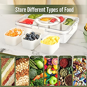 Snackle Box Container, Divided Serving Tray with Lid and Handle, 8 Compartments Serving Platters and 5 Stainless Steel Forks, Perfect for Organizing and Storing Candy, Fruits, Nuts, Snacks