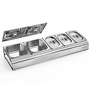 Onlyfire Pizza Topping Station Stainless Steel Seasoning Containers with Lid, 5 Compartment Trays for Prepping Ingredients and Toppings